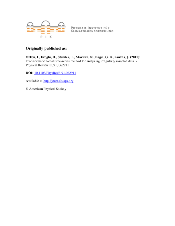 Pdf Transformation Cost Time Series Method For Analyzing Irregularly Sampled Data Jurgen