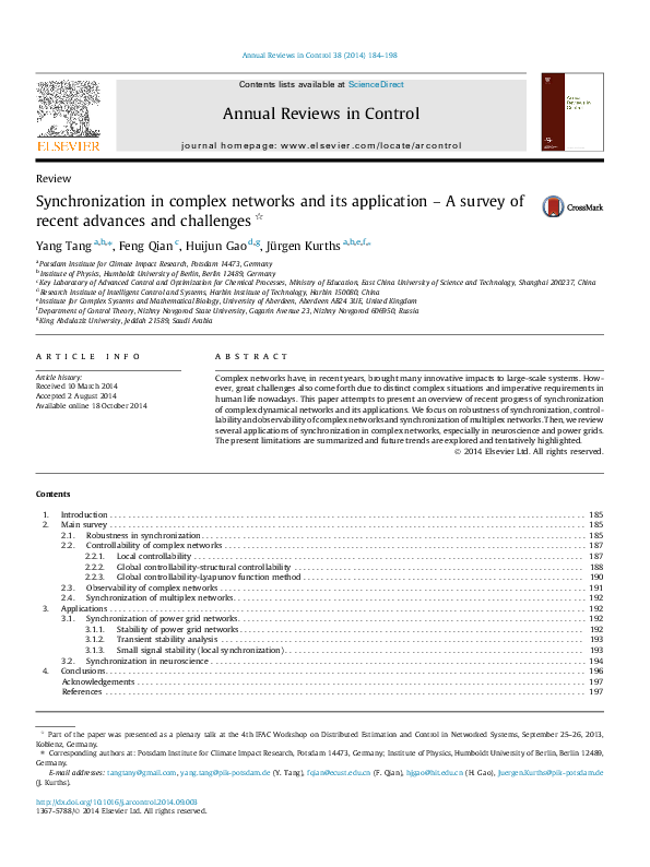 (PDF) Synchronization in complex networks and its application – A ...