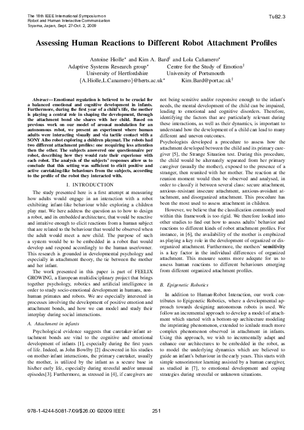 (PDF) Assessing human reactions to different robot attachment profiles