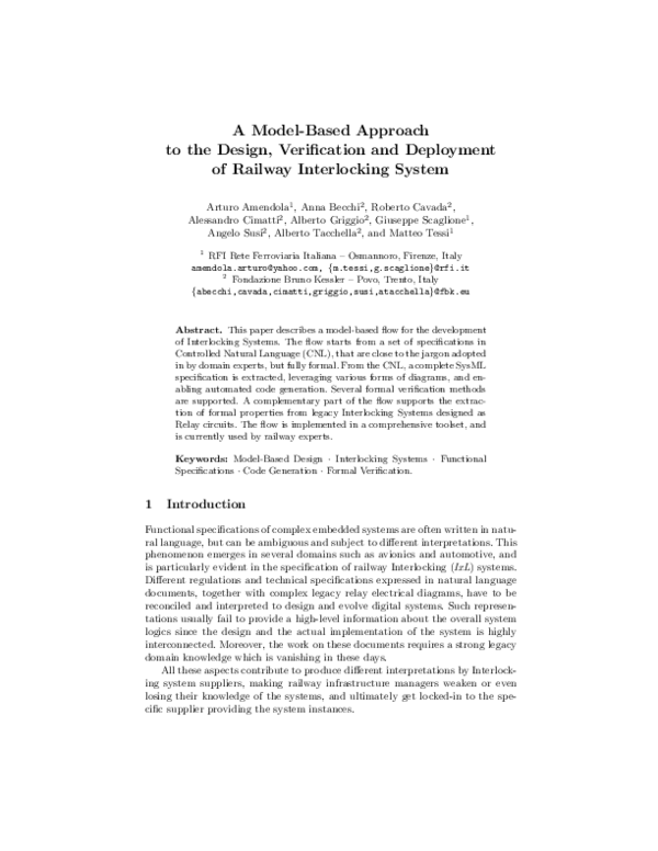 Pdf A Model Based Approach To The Design Verification And Deployment Of Railway Interlocking