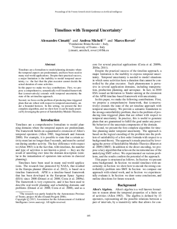 (PDF) Timelines with Temporal Uncertainty