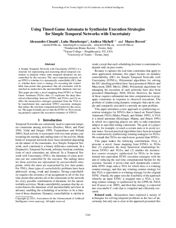 (PDF) Using Timed Game Automata to Synthesize Execution Strategies for ...