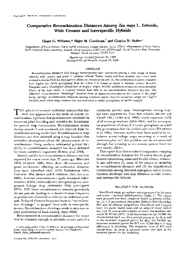 (PDF) Comparative recombination distances among Zea mays L. inbreds ...