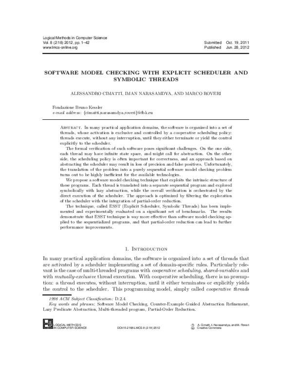 (PDF) Software Model Checking with Explicit Scheduler and Symbolic Threads