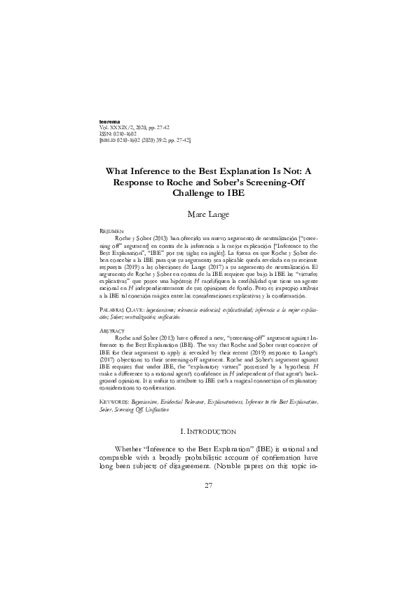 (PDF) What Inference to the Best Explanation Is Not: A Response to ...