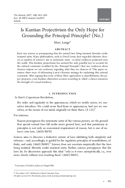 (PDF) Is Kantian Projectivism the Only Hope for Grounding the Principal ...