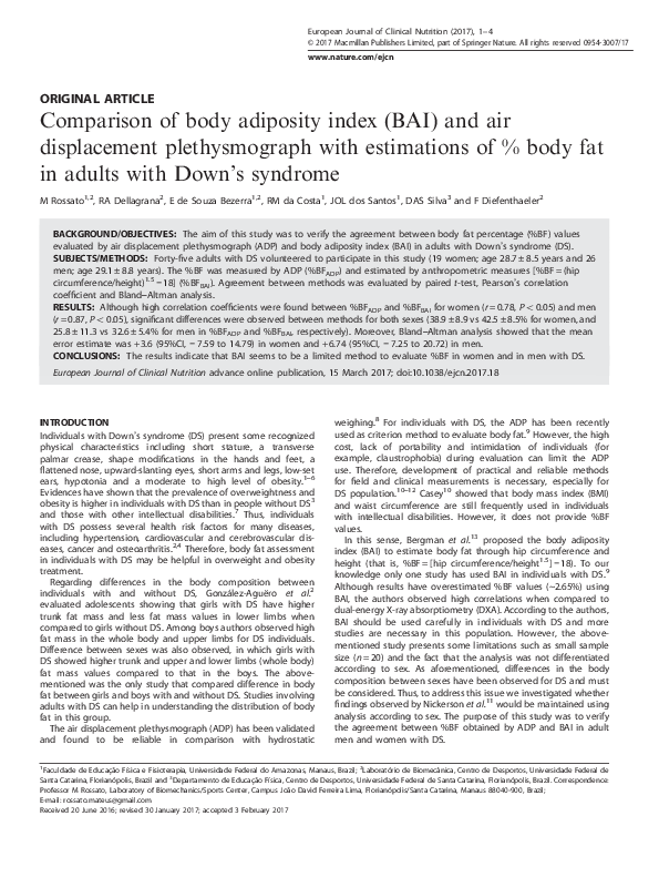 (PDF) Comparison of body adiposity index (BAI) and air displacement ...