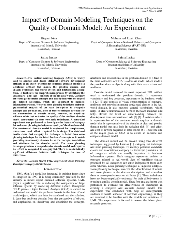 (PDF) Impact of Domain Modeling Techniques on the Quality of Domain Model: An Experiment