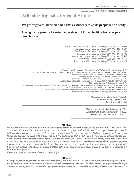 (PDF) Weight stigma of nutrition and dietetics students towards people with obesity