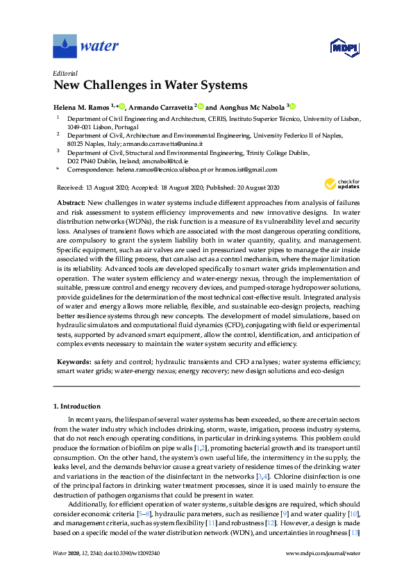 (PDF) New Challenges in Water Systems