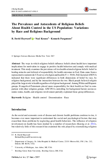(PDF) The Prevalence and Antecedents of Religious Beliefs About Health ...