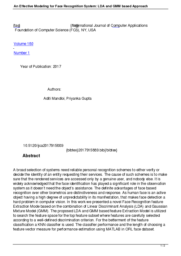 Pdf An Effective Modeling For Face Recognition System Lda And Gmm Based Approach Aditi
