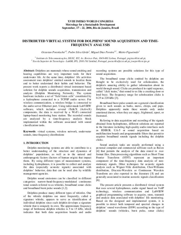 (PDF) Distributed Virtual System for Dolphins’ Sound Acquisition and Time-Frequency Analysis