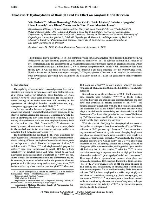 (PDF) Thioflavin T Hydroxylation at Basic pH and Its Effect on Amyloid ...