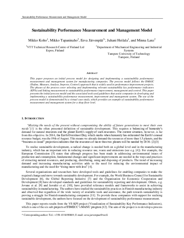 (PDF) Sustainability performance measurement and management model