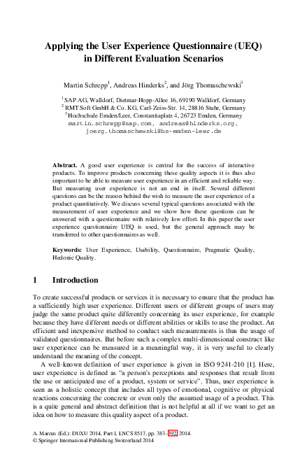 (PDF) Applying the User Experience Questionnaire (UEQ) in Different ...