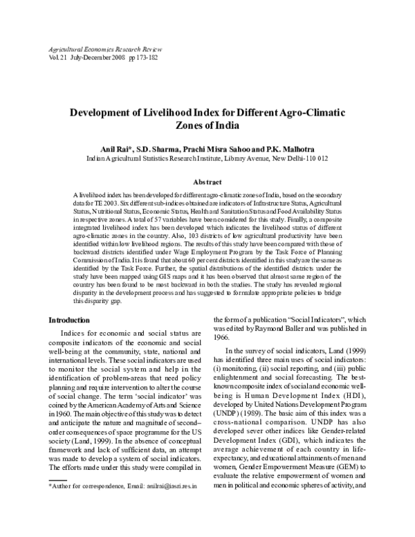 (PDF) Development of Livelihood Index for Different Agro-Climatic Zones ...