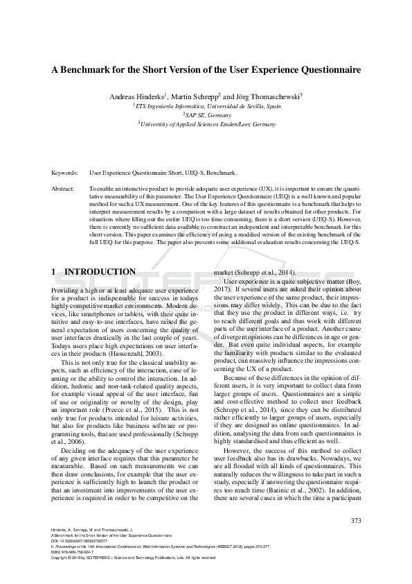 (PDF) A Benchmark for the Short Version of the User Experience ...