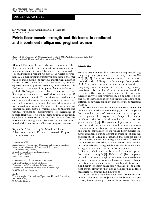 (PDF) Pelvic floor muscle strength and thickness in continent and ...