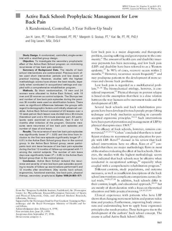 (PDF) Active Back School'', Prophylactic Management for Low Back Pain ...
