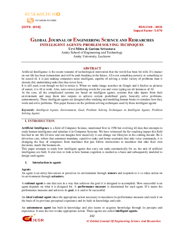 (PDF) INTELLIGENT AGENTS: PROBLEM SOLVING TECHNIQUES