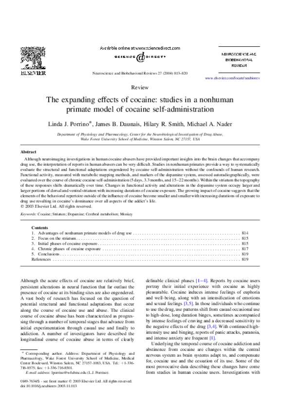 (PDF) The expanding effects of cocaine: studies in a nonhuman primate ...