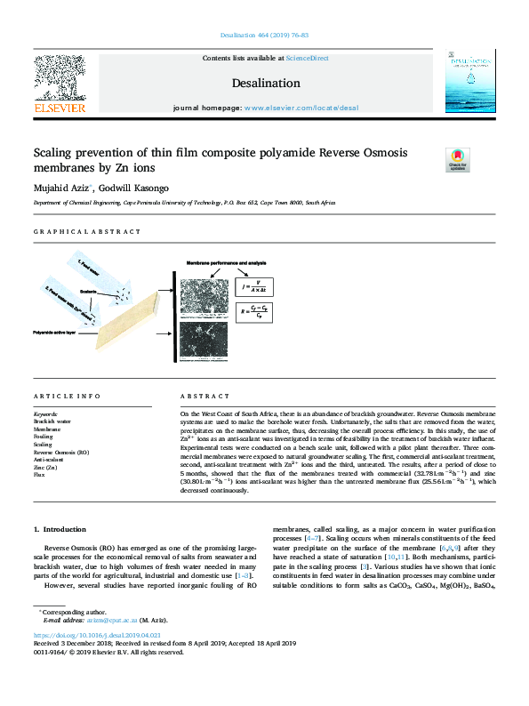 (PDF) Scaling prevention of thin film composite polyamide Reverse ...