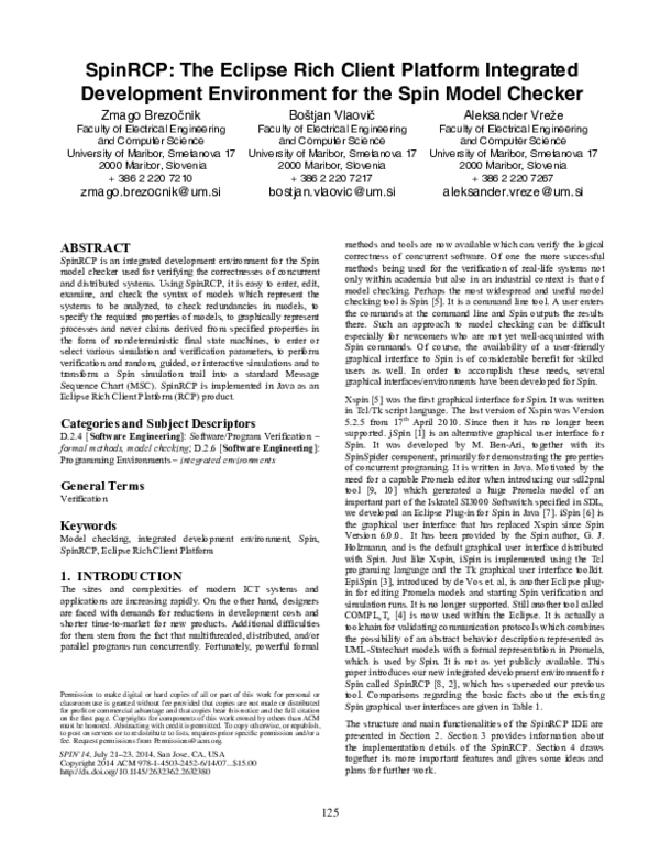 (PDF) SpinRCP: IDE for the Spin Model Checker
