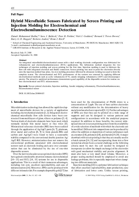 (PDF) Hybrid Microfluidic Sensors Fabricated by Screen Printing and Injection Molding for ...