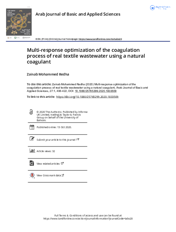 (PDF) Multi-response optimization of the coagulation process of real textile wastewater using a ...