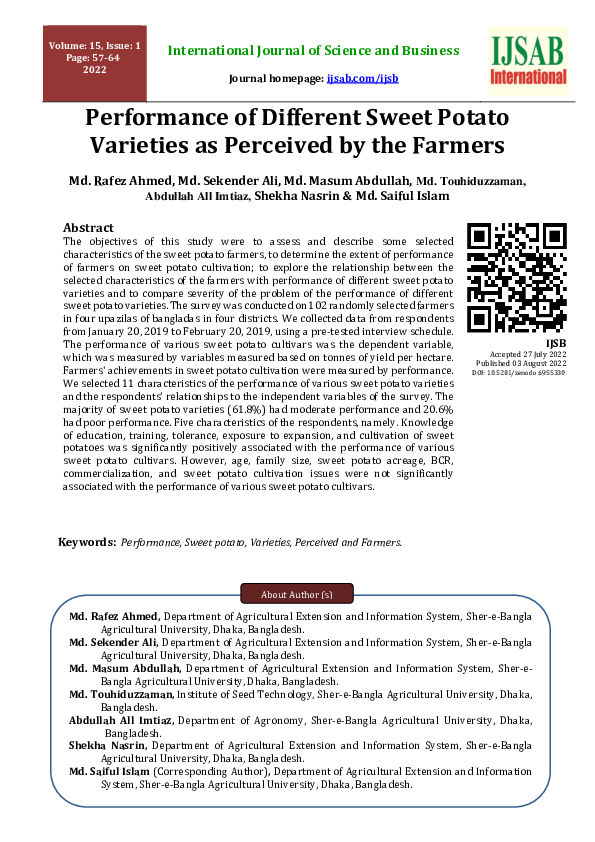 (PDF) Performance of Different Sweet Potato Varieties as Perceived by ...