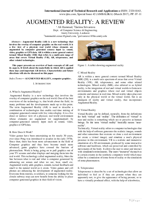 (PDF) AUGMENTED REALITY: A REVIEW
