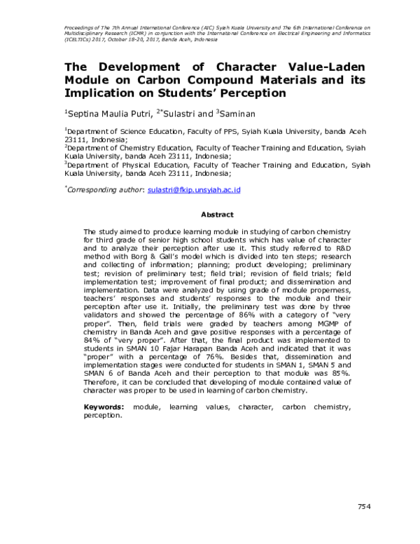 (PDF) The Development of Character Value-Laden Module on Carbon Compound Materials and its ...