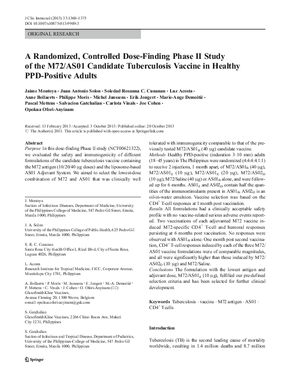 (PDF) A Randomized, Controlled Dose-Finding Phase II Study of the M72 ...
