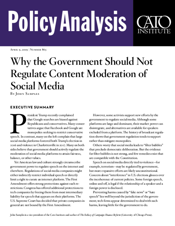 (PDF) Why the Government Should Not Regulate Content Moderation of ...