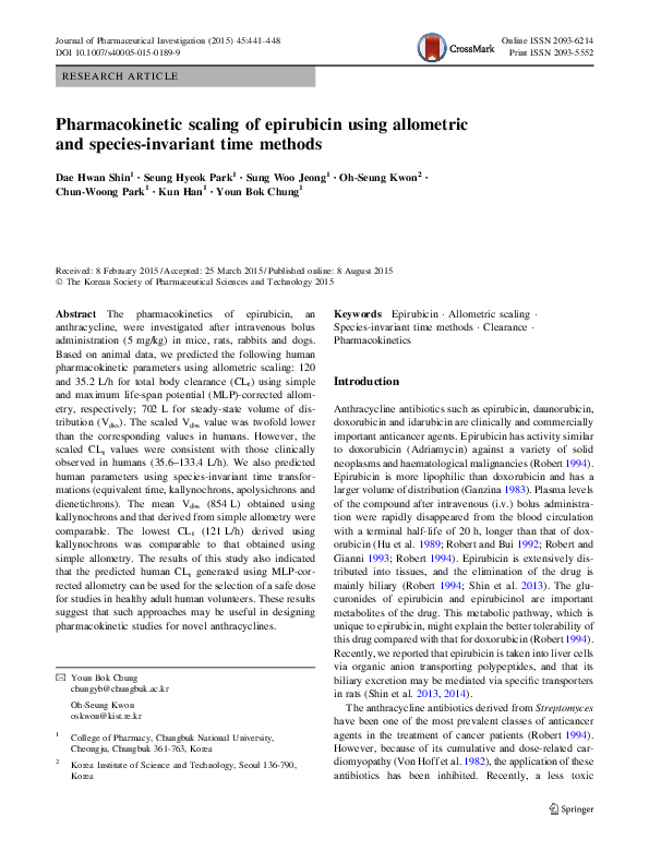 (PDF) Pharmacokinetic scaling of epirubicin using allometric and ...