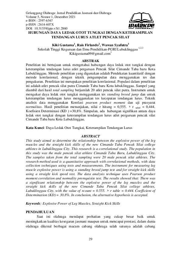 (PDF) Hubungan Daya Ledak Otot Tungkai dengan Keterampilan Tendangan ...