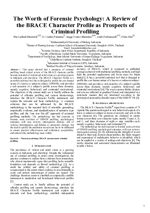 (PDF) The Worth of Forensic Psychology: A Review of the BRACE Character ...