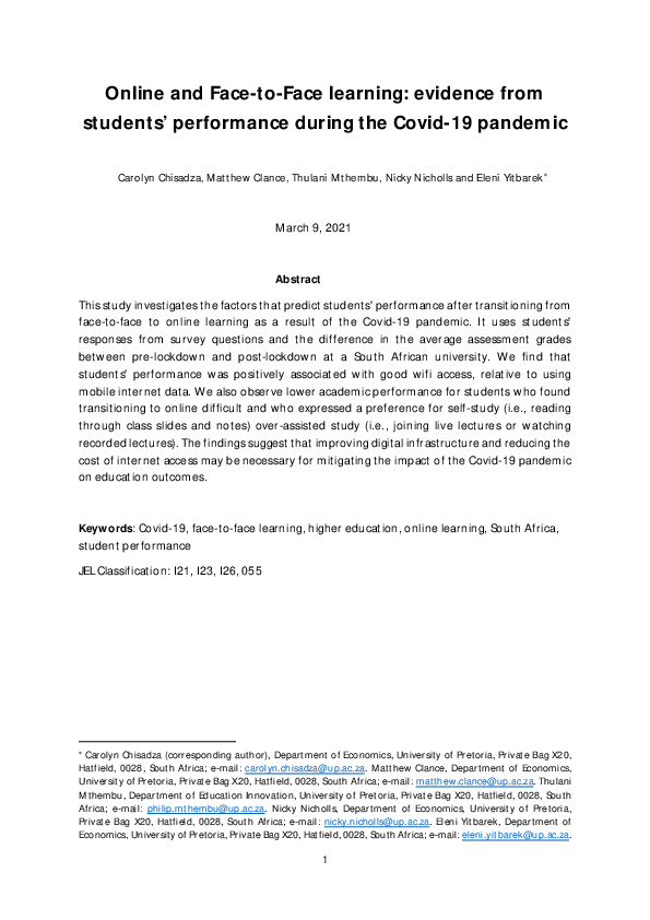 (PDF) Online and face‐to‐face learning: Evidence from students ...