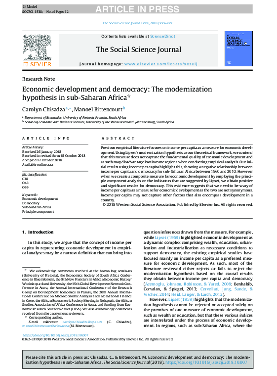 (PDF) Economic development and democracy: The modernization hypothesis ...
