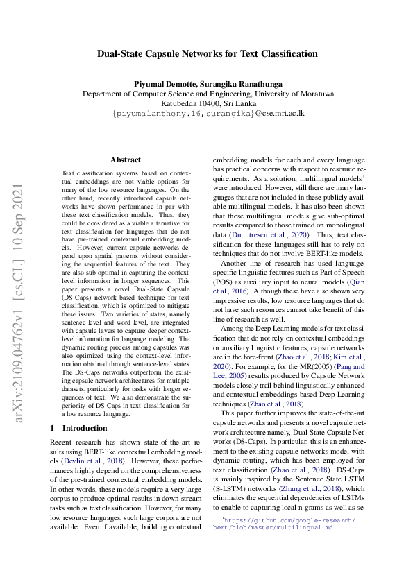 (PDF) Dual-State Capsule Networks for Text Classification
