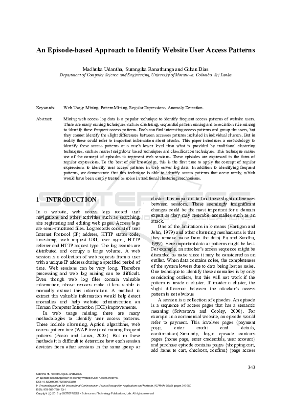 (PDF) An Episode-based Approach to Identify Website User Access Patterns | surangika ranathunga ...