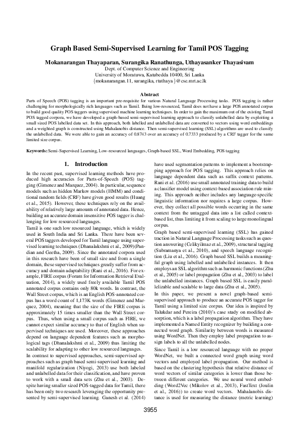 (PDF) Graph Based Semi-Supervised Learning Approach for Tamil POS tagging