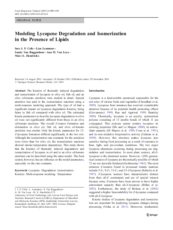 (PDF) Modeling Lycopene Degradation and Isomerization in the Presence ...