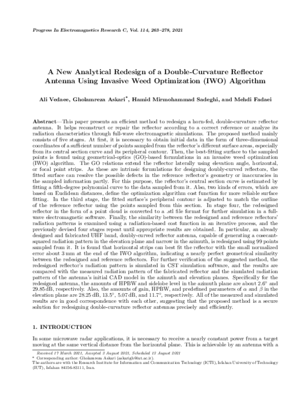 (PDF) A New Analytical Redesign of a Double-Curvature Reflector Antenna Using Invasive Weed ...