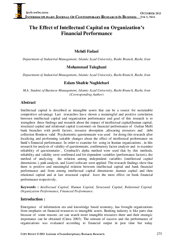 (PDF) The Effect of Intellectual Capital on Organization’s Financial ...