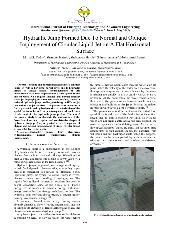 (PDF) Hydraulic Jump Formed Due To Normal and Oblique Impingement of ...