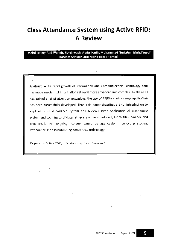 Class attendance system using active RFID: a review