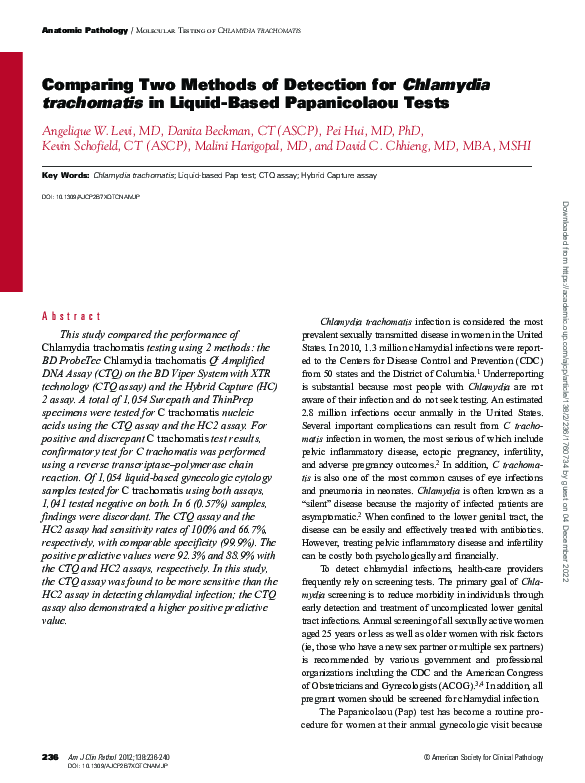 (PDF) Comparing Two Methods of Detection for Chlamydia trachomatis in Liquid-Based Papanicolaou ...