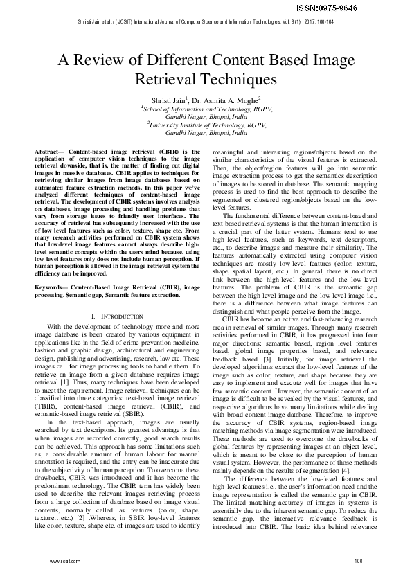 Pdf A Review Of Different Content Based Image Retrieval Techniques